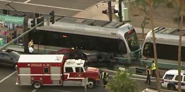 Truck hits light rail train, big rig rolls over on Phoenix freeway ...