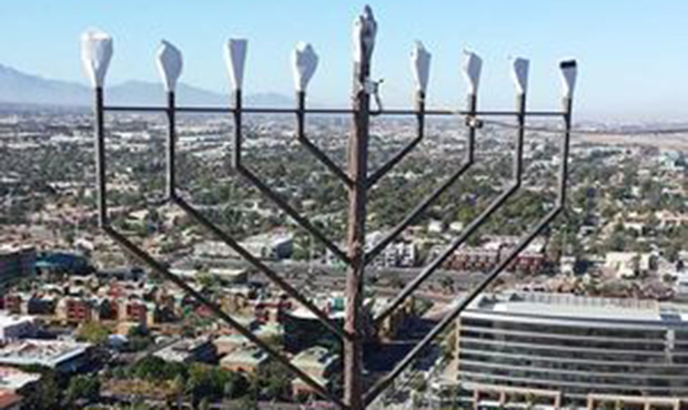 20-foot menorah placed on top of 'A' Mountain in Tempe for Hanukkah