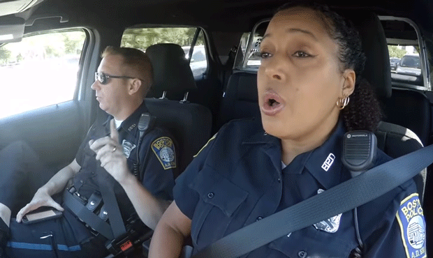Boston police officers belt out stirring version of 'God Bless America'
